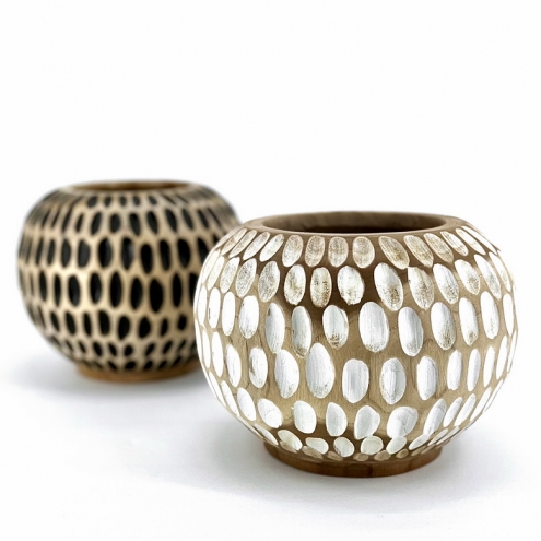 Vase cache pot en teck sculpté fait main