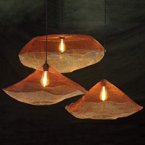 Lustre maille tissée cuivrée & argentée fait main | Containers du Monde