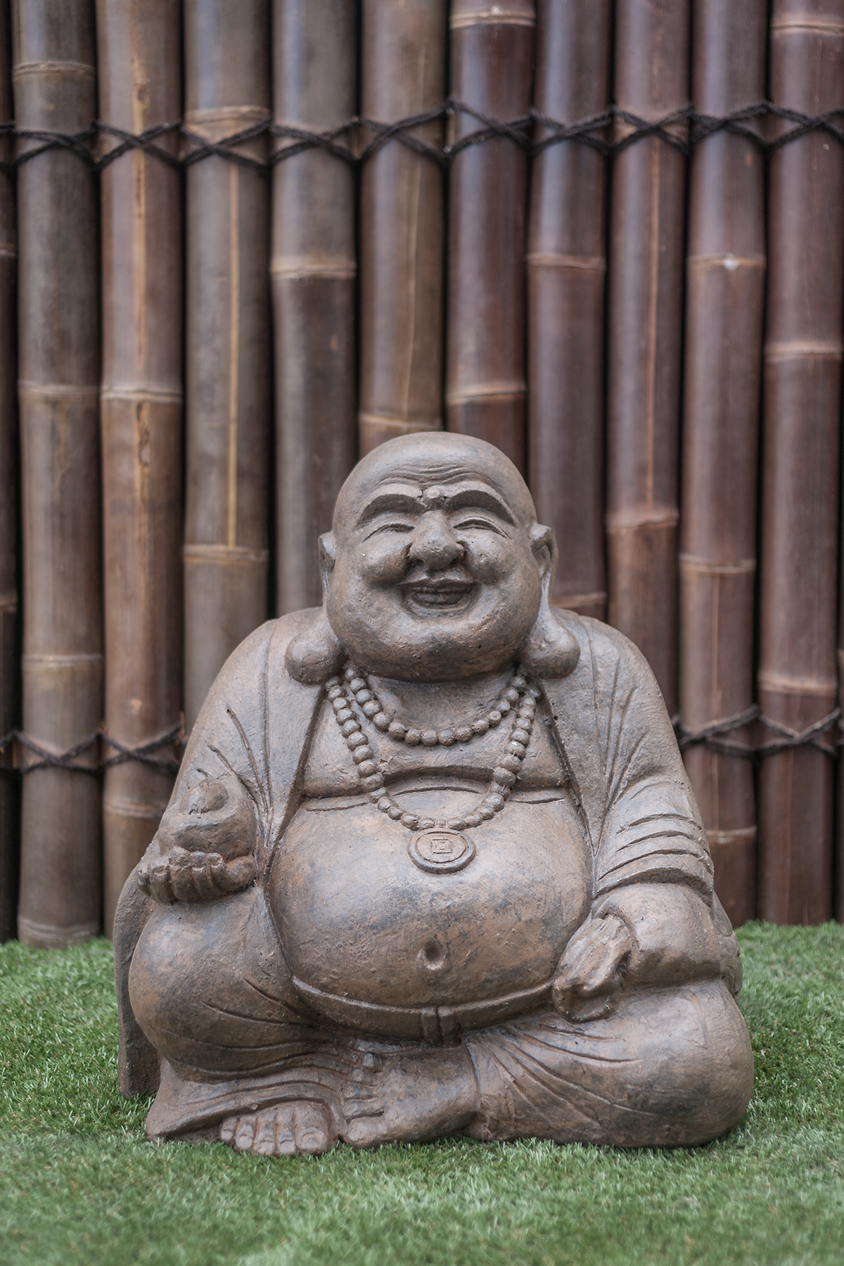 Statue Happy Bouddha 60cm marron antique | Containers du Monde